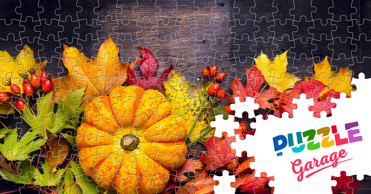 Pumpkin on colorful autumn leaves Jigsaw Puzzle (Plants, Pumpkins ...
