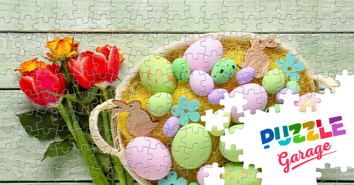 Basket with Easter eggs Jigsaw Puzzle (Holidays, Easter) | Puzzle Garage