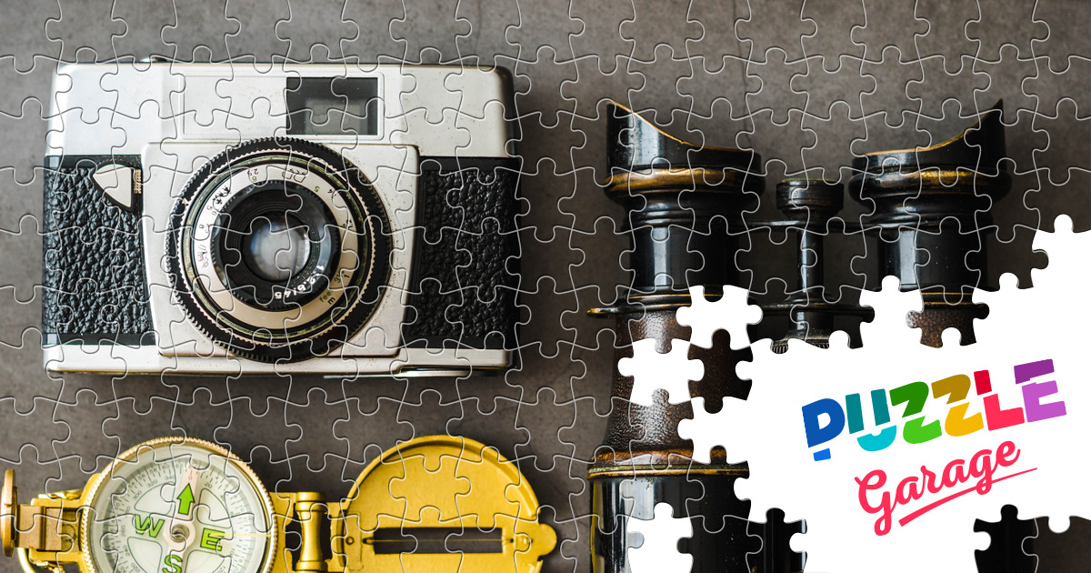 Camera, compass and binoculars Jigsaw Puzzle (Stuff, Foto cameras) | Puzzle Garage