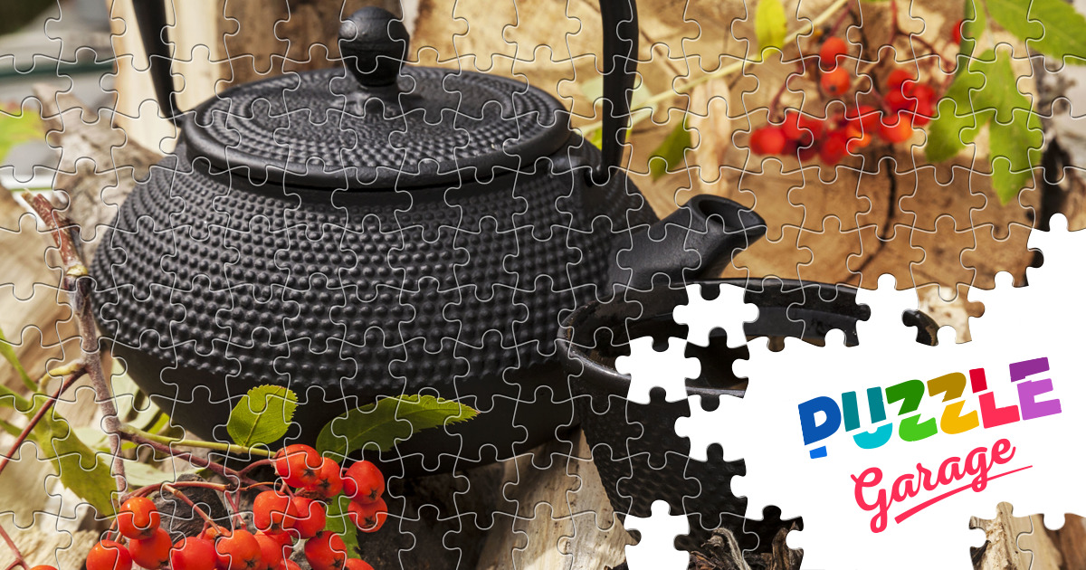 Cast iron teapot and a cup of tea with rowan Jigsaw Puzzle (Home, Food ...