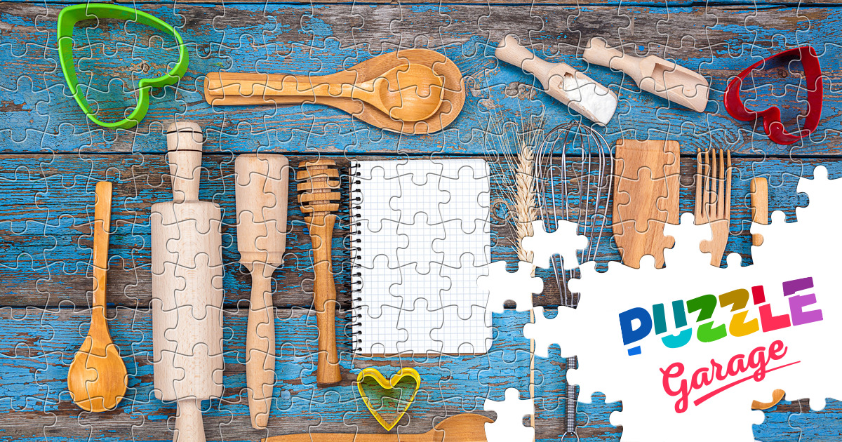 Kitchen utensils on wooden background Jigsaw Puzzle (Stuff, Tools ...