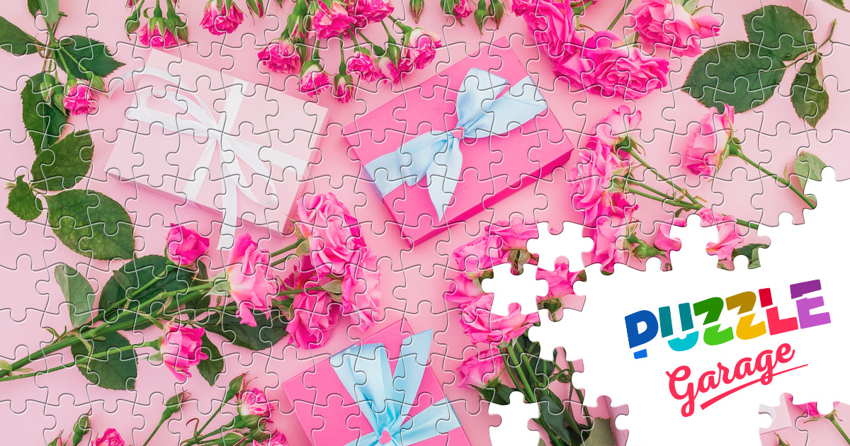 Pink roses and gifts Jigsaw Puzzle (Holidays, Birthday) | Puzzle Garage