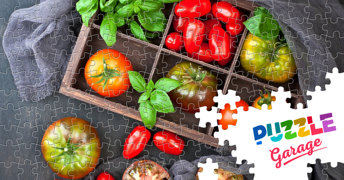Tomatoes in a wooden box Jigsaw Puzzle (Plants, Vegetables) | Puzzle Garage