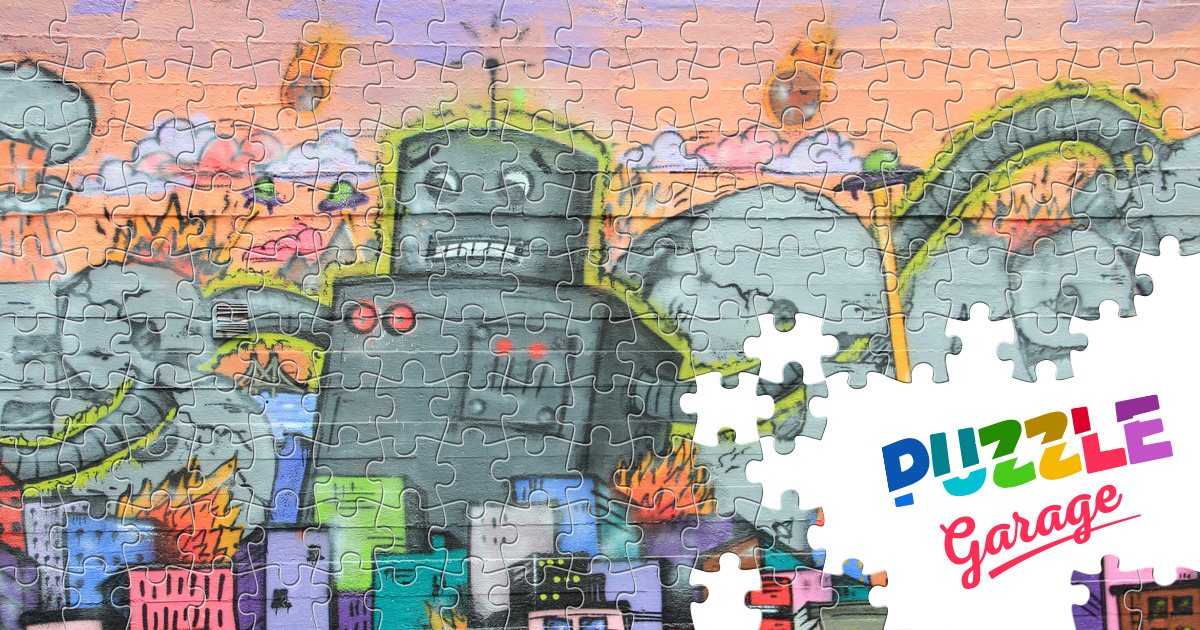 Robot and alien invasion Jigsaw Puzzle (Art, Graffiti) | Puzzle Garage