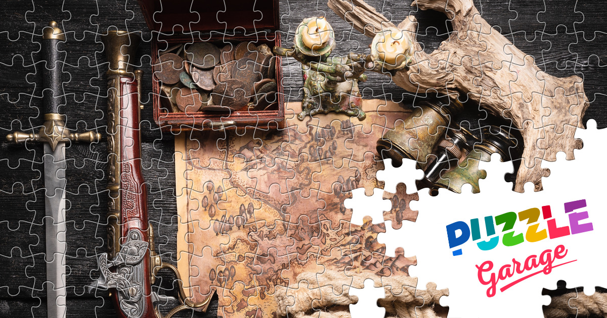 Antique pirate treasure map and musket Jigsaw Puzzle (History, Maps ...