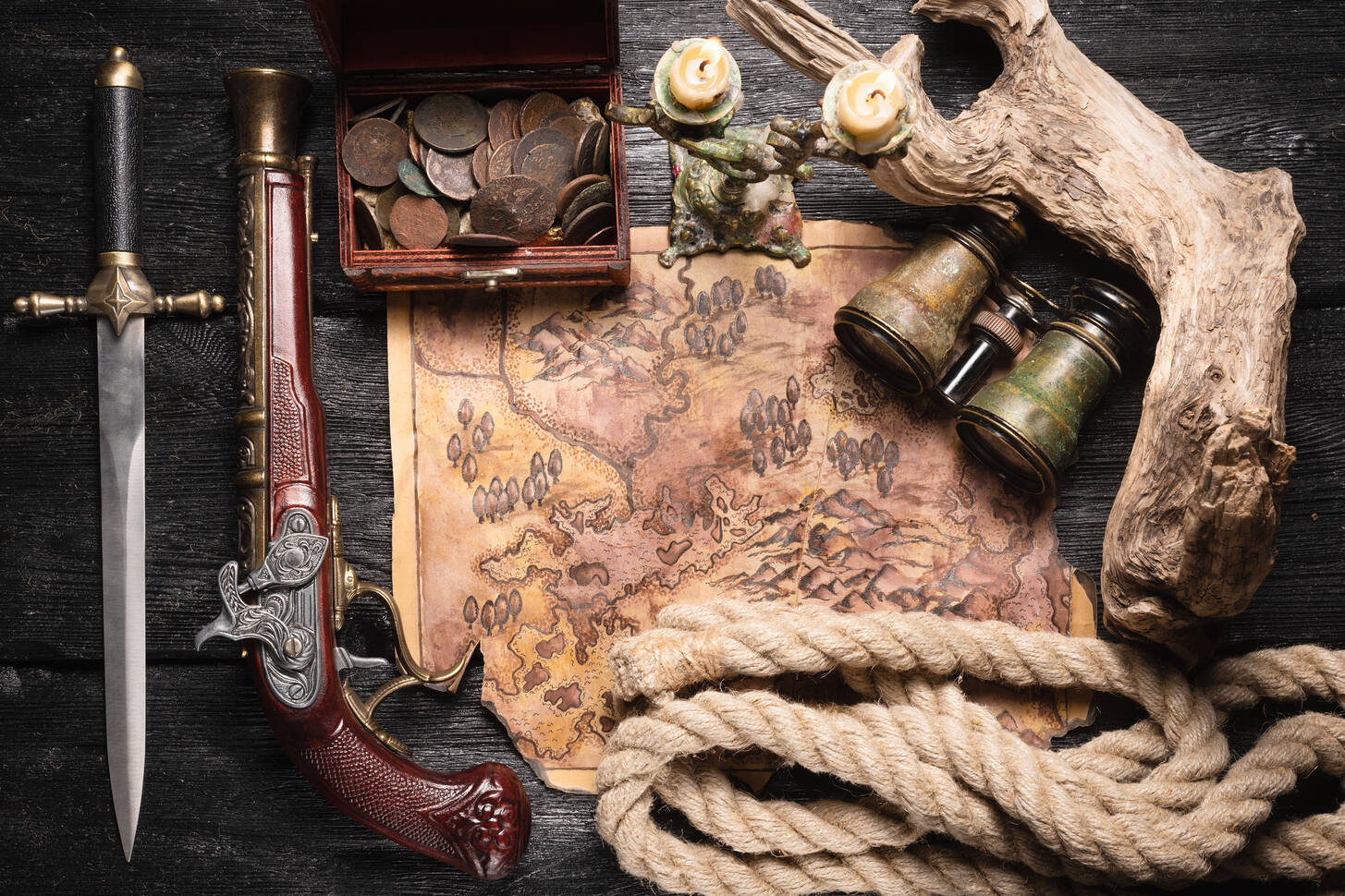 Antique pirate treasure map and musket Jigsaw Puzzle (History, Maps ...