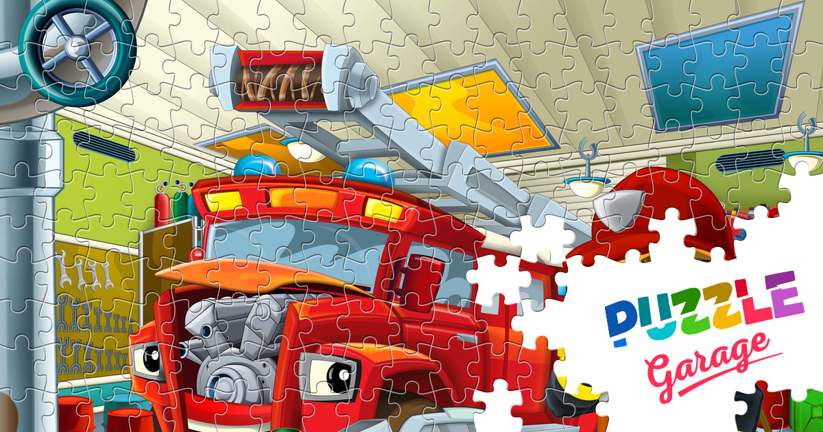 Fire truck in the workshop Jigsaw Puzzle (For children, Cartoon ...
