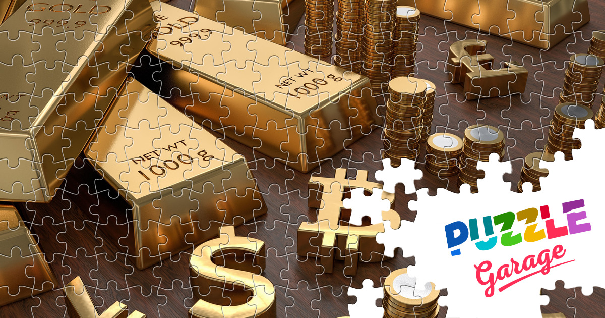 Gold bars and currency symbols Jigsaw Puzzle (Other, Money) | Puzzle Garage