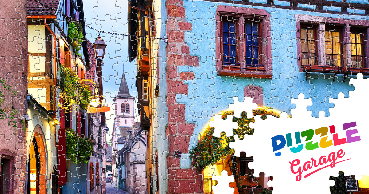 Picturesque street in Riquwir village Jigsaw Puzzle (Countries, France ...