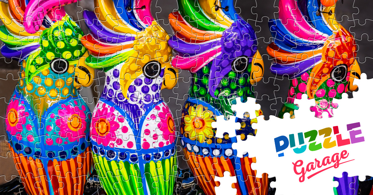 Colorful ceramic parrots Jigsaw Puzzle (Countries, Mexico) | Puzzle Garage