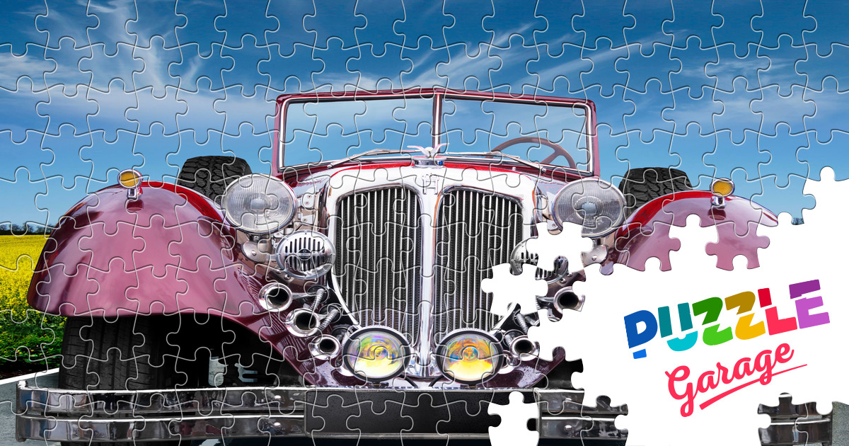 Retro car among the fields Jigsaw Puzzle (Technics, Auto) | Puzzle Garage