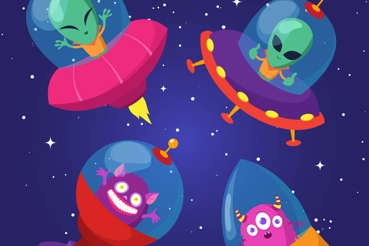 Aliens in spaceships Jigsaw Puzzle (For children, Cartoon Illustrations ...