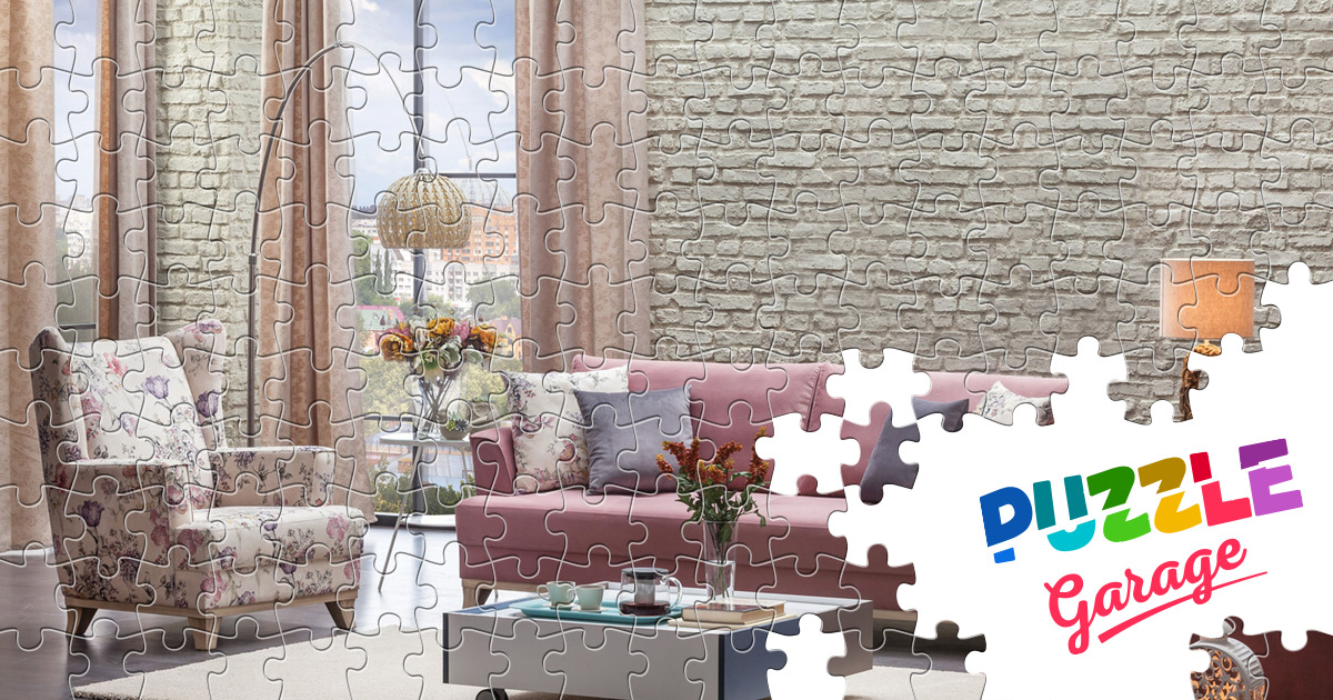 Living room interior with brick walls Jigsaw Puzzle (Home, Interiors ...