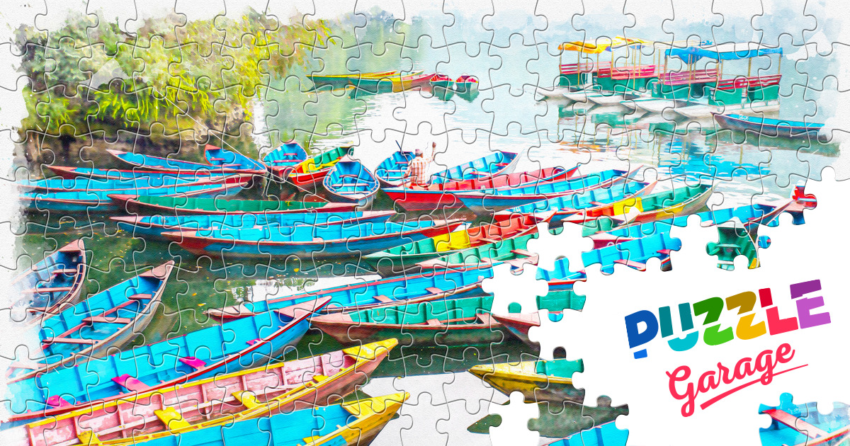 Colorful boats on the lake Jigsaw Puzzle (Art, Painting) | Puzzle Garage