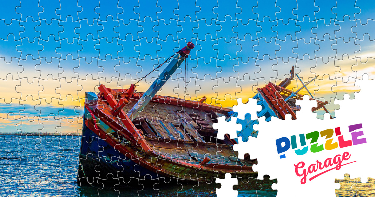 A sunken ship at sunset Jigsaw Puzzle (Technics, Ships) | Puzzle Garage