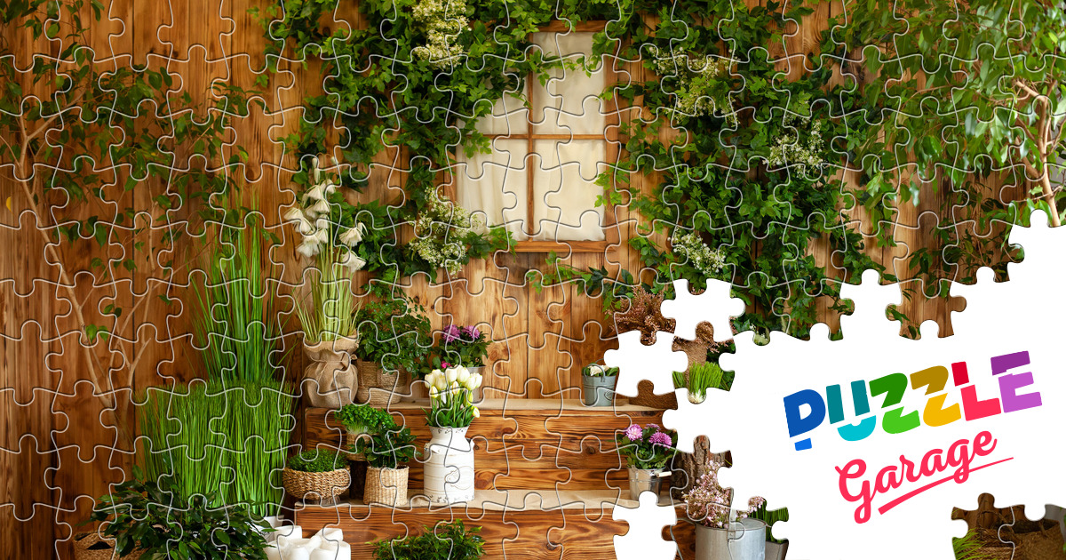 Wooden house with green plants Jigsaw Puzzle (Home, Facades) | Puzzle ...