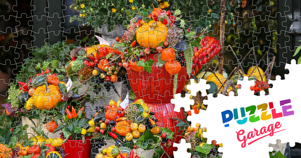 Autumn street composition with pumpkins Jigsaw Puzzle (Plants, Pumpkins ...