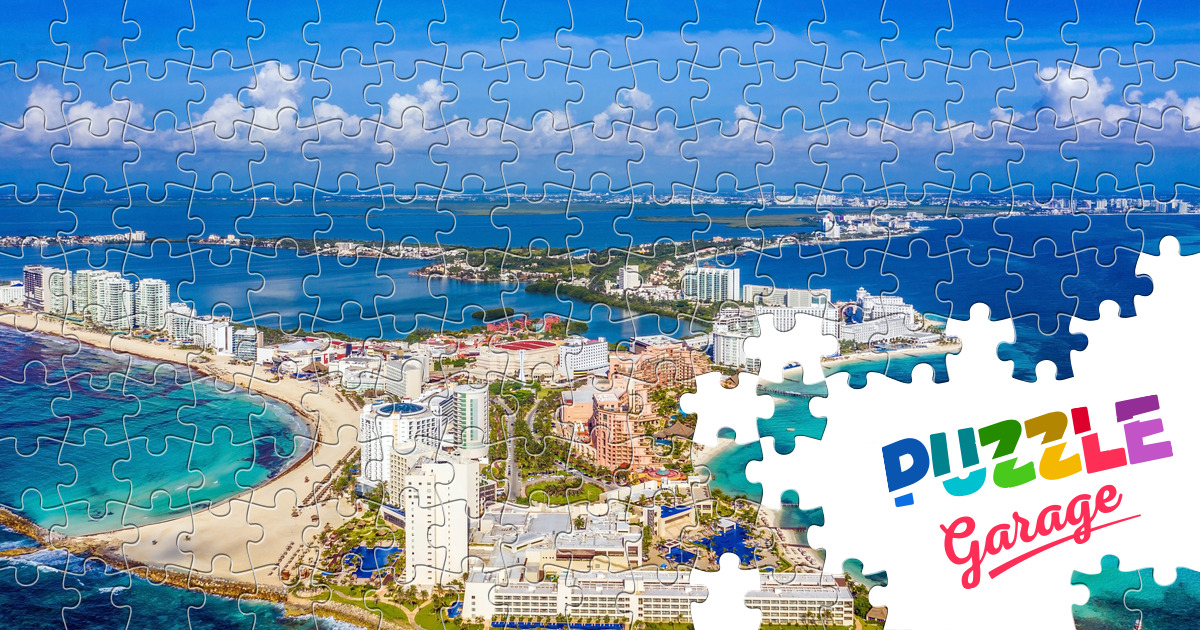Aerial view of hotels in Cancun Jigsaw Puzzle (Countries, Mexico ...